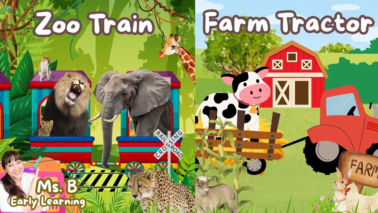 Toddler Learning | Zoo Train 🚂 & Farm Tractor 🚜 Animals Compilation ...