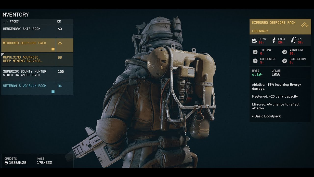 Starfield, Extreme Settings. Legendary Mirrored Deep Core Pack & Epic ...