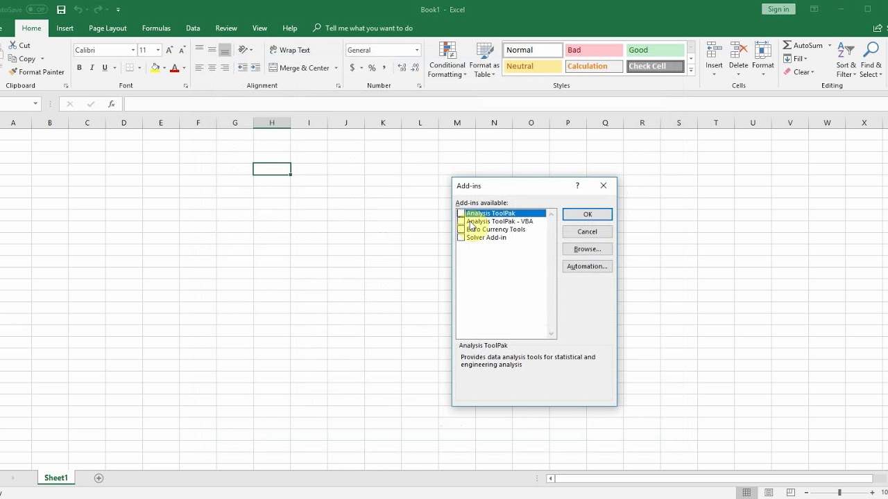 Excel Enable Analysis Toolpak Youtube 6657