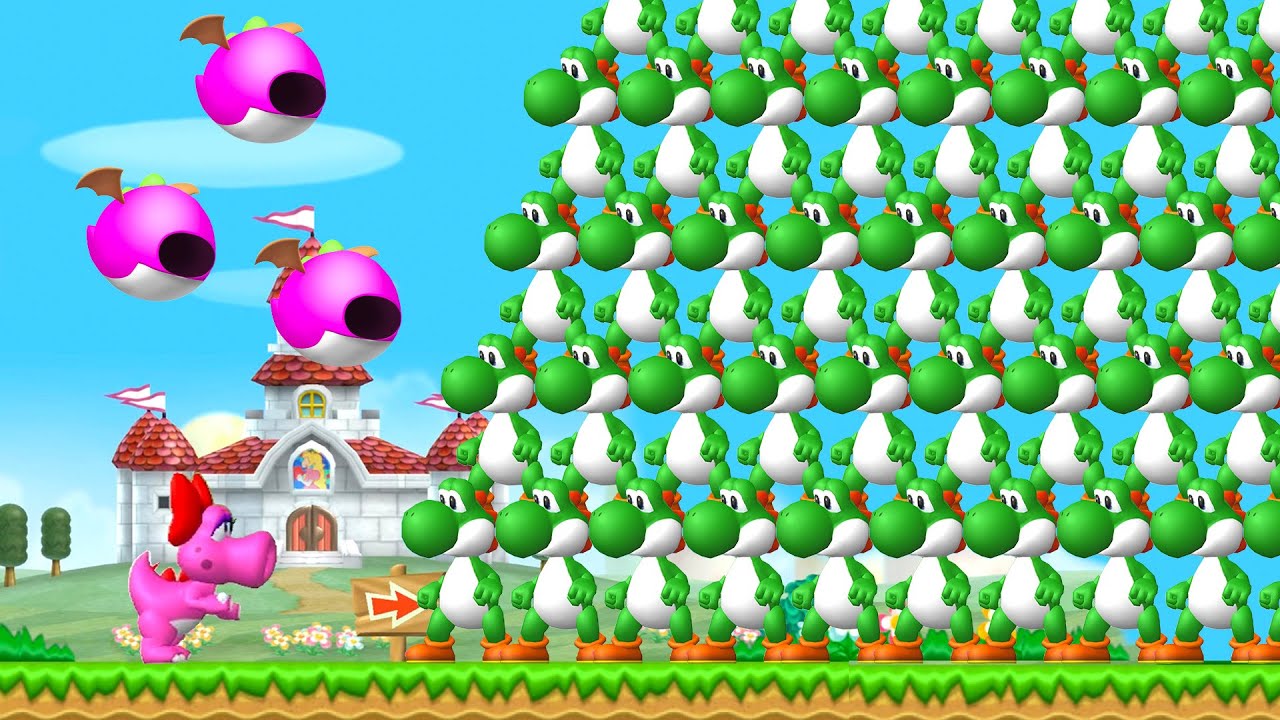 What happens if Birdo fight vs 999x Yoshi in NSMBW? - YouTube