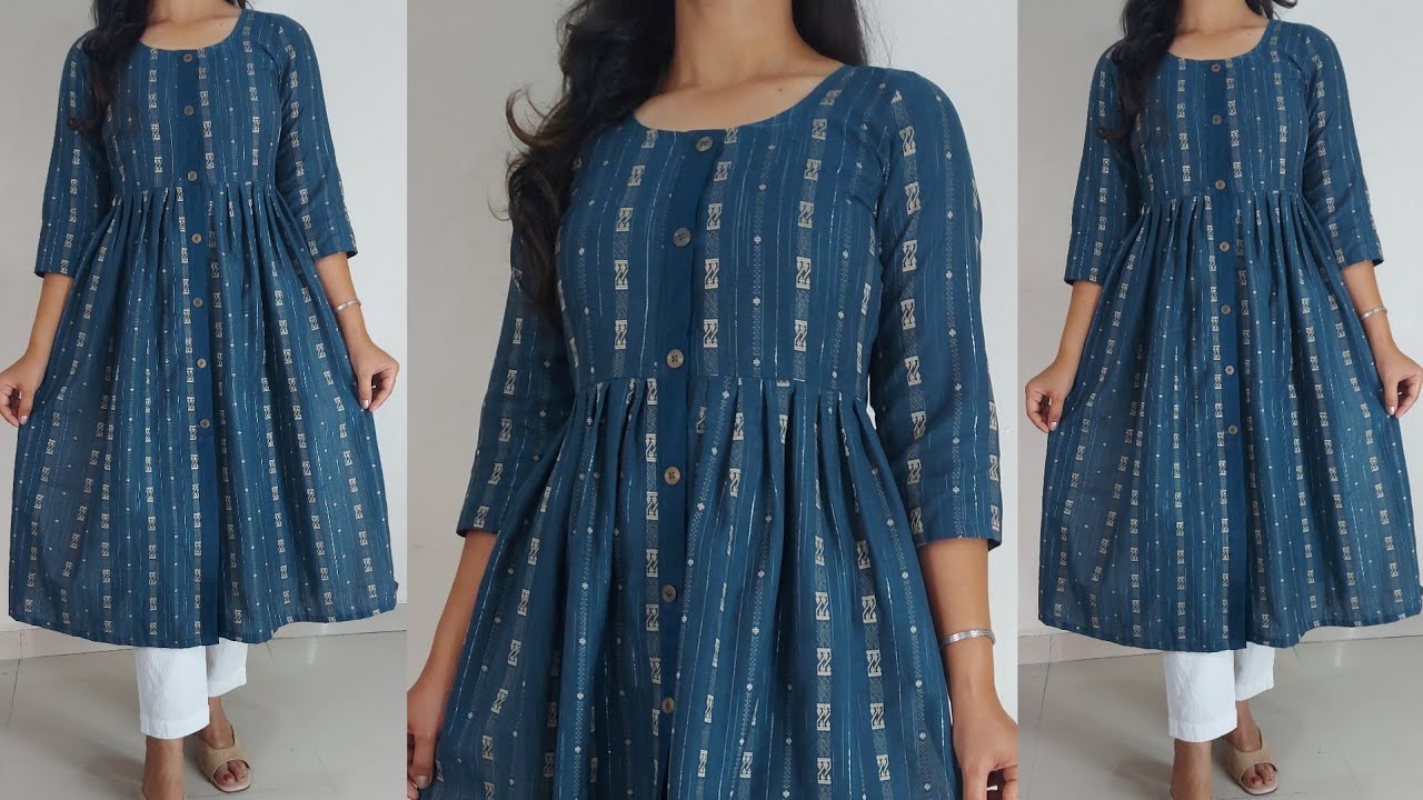 Front Open Plated Kurti Cutting and Stitching/Front Button Placket ...