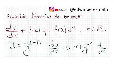 Ecuaciones diferenciales de Bernoulli. dy/dx+P(x)y=f(x)y^n, Sustitución u=y^(1-n). Zill - YouTube