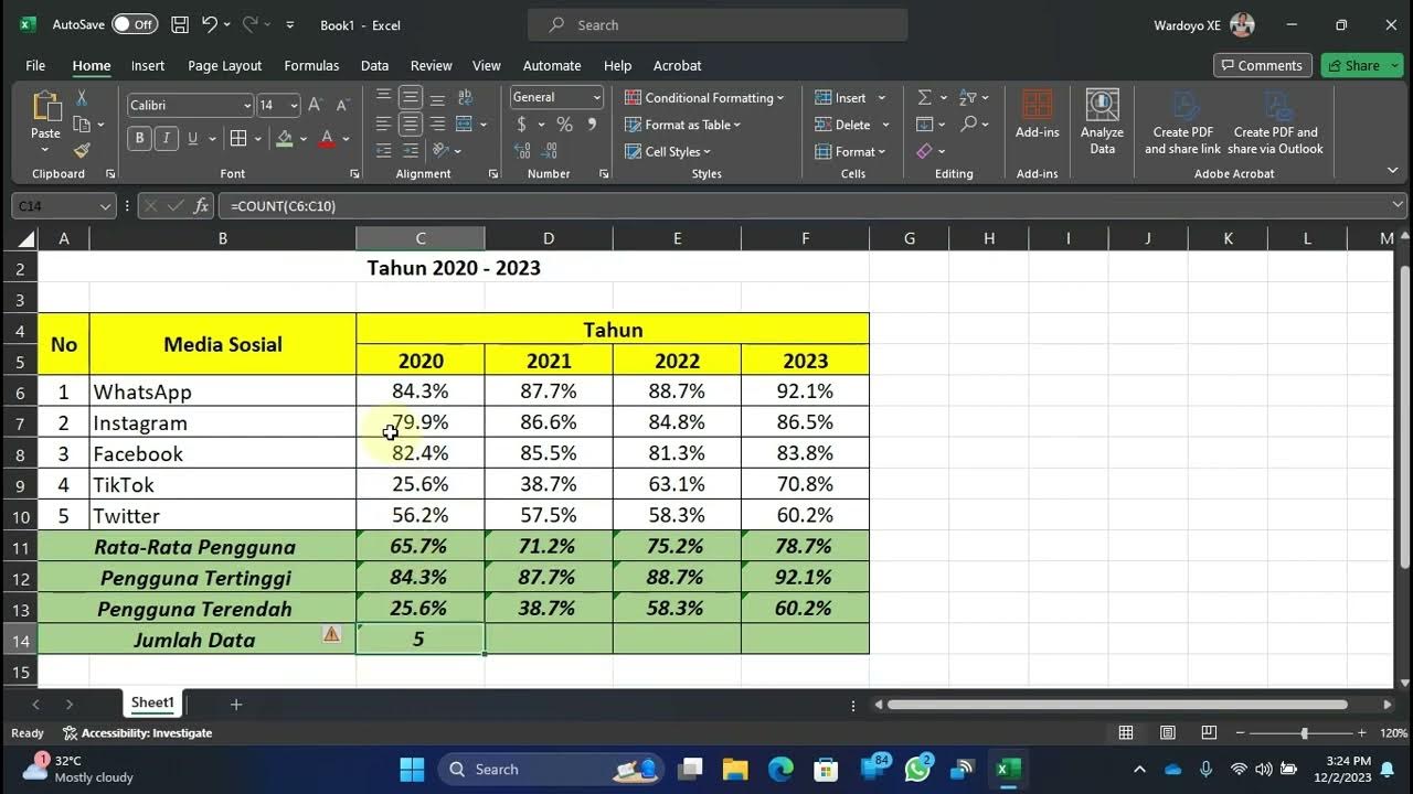 Tutorial PAS Kelas 5 - Menggunakan Rumus Function & Membuat Grafik Menggunakan Excel - YouTube