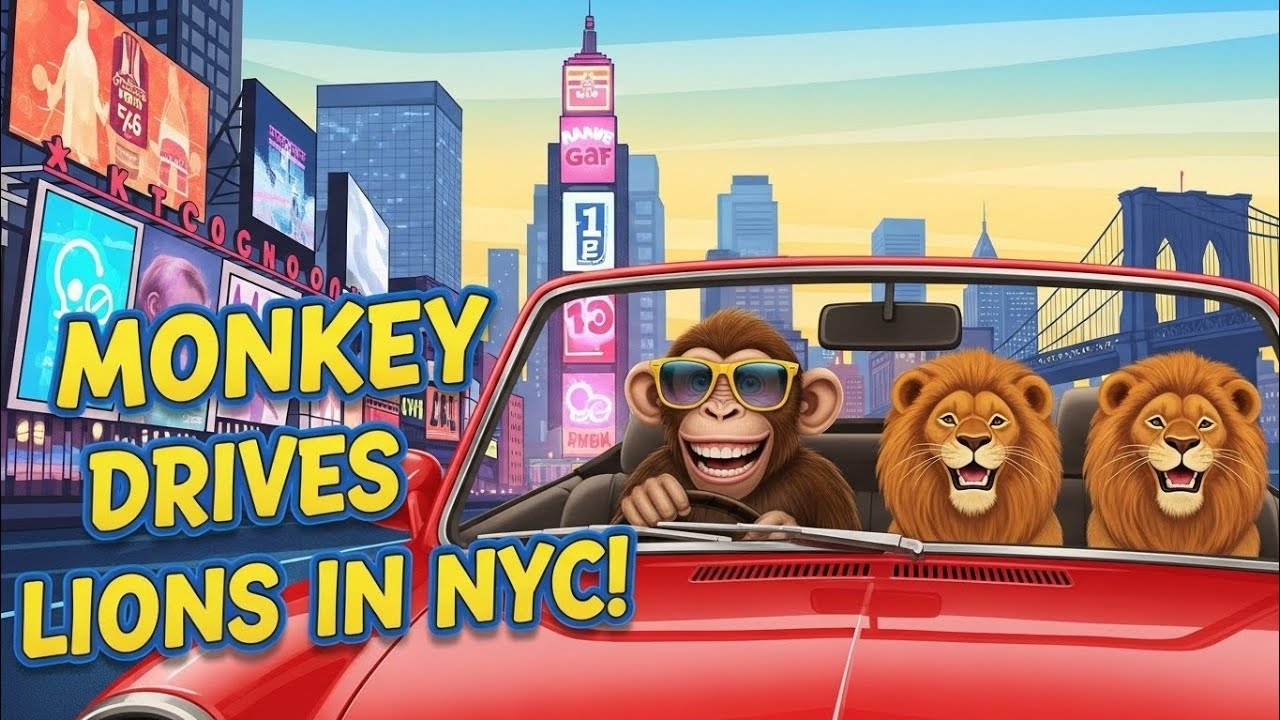 "Monkey Drives Lions Through New York City | Funniest Animal Adventure ...