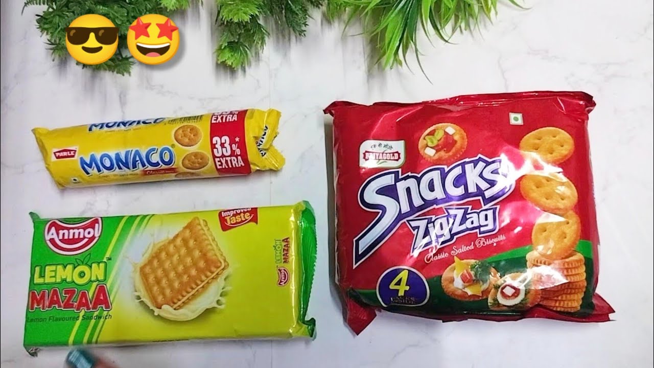 Parle Monaco vs Anmol Lemon Mazza vs Priyagold Snacks Zigzag || Cookies ...
