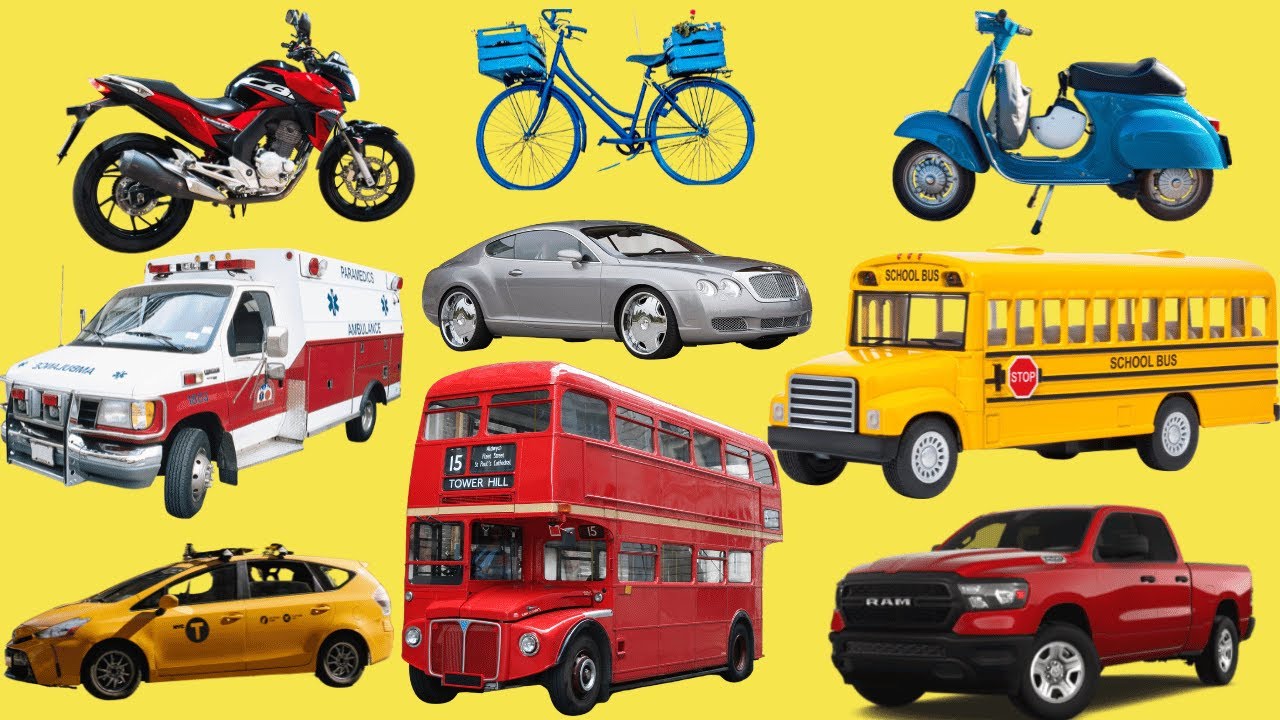 Every Street Vehicles | Car, School bus, Motorbike, Taxi, Double-Decker ...