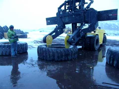 Tire Handler Mining Trucks Greenfield Products - YouTube