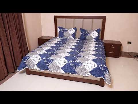 3 Pcs Tom Glamour Satin Jacquard Swanky- Blue Patchwork Bedspread Set