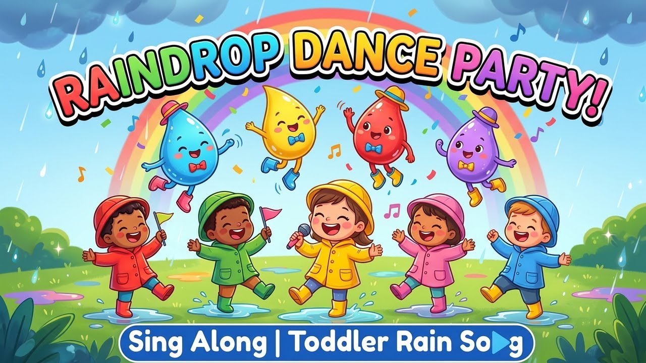 Colorful Raindrop Dance Party! 🌈 Sing Along | Toddler Rain Song 2026 ...