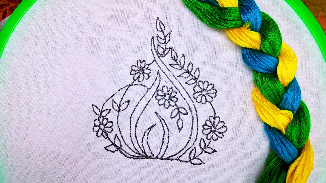 Elegant Floral Flame Embroidery Design | Hand Embroidery Tutorial - YouTube