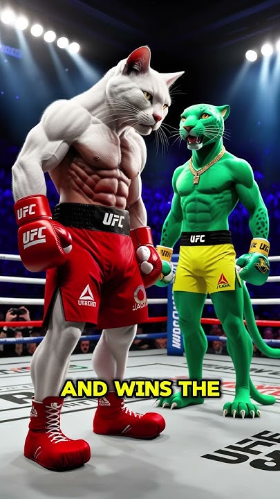 "Epic Showdown: White Cat Champion vs. Green Jaguar in the Ultimate Boxing Battle!"#catlovers ...
