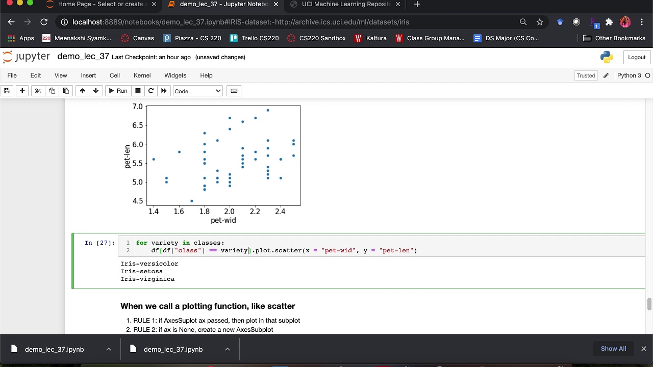 [CS 220 / CS319 Fall 2020] LEC 37 Video 2: Plotting 2 - IRIS dataset (scatter plot) - YouTube