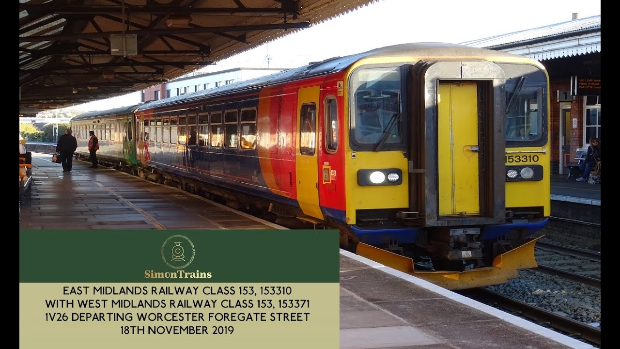 EMR Class 153, 153310 with WMR 153, 153371, 1V26 departing Worcester ...