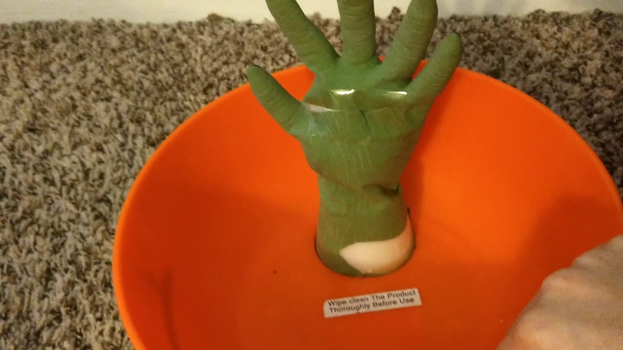 Gemmy (witch) candy bowl hand review. - YouTube