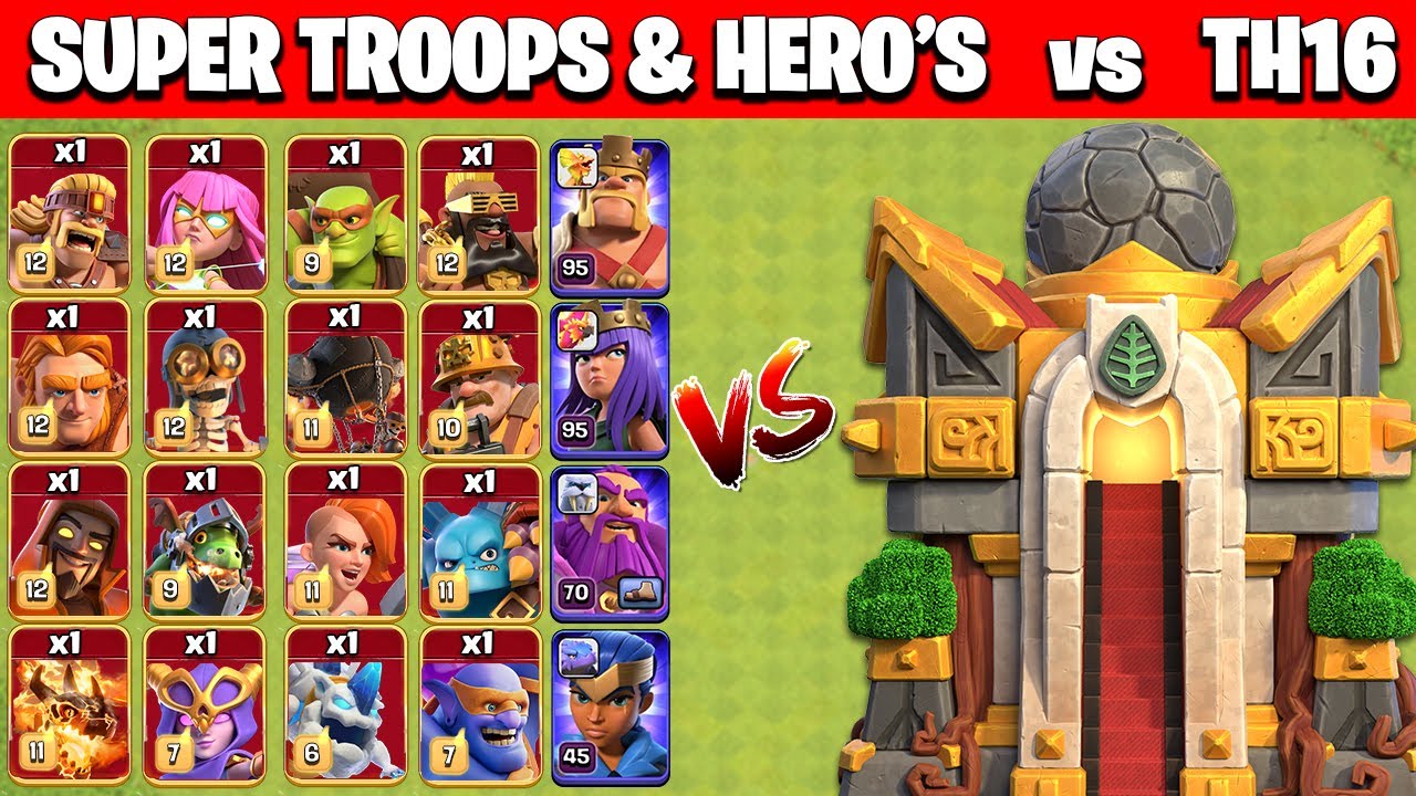 Town Hall 16 Vs All Super Troops | Clash of Clans coc | New Th16 vs All ...