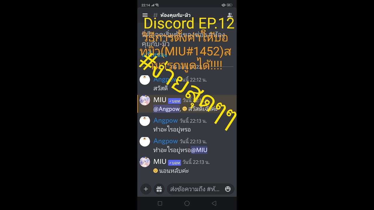 Discord EP.13 วิธีการตั้งค่าให้บอทMIU#1452 สามารถพูดได้ - YouTube