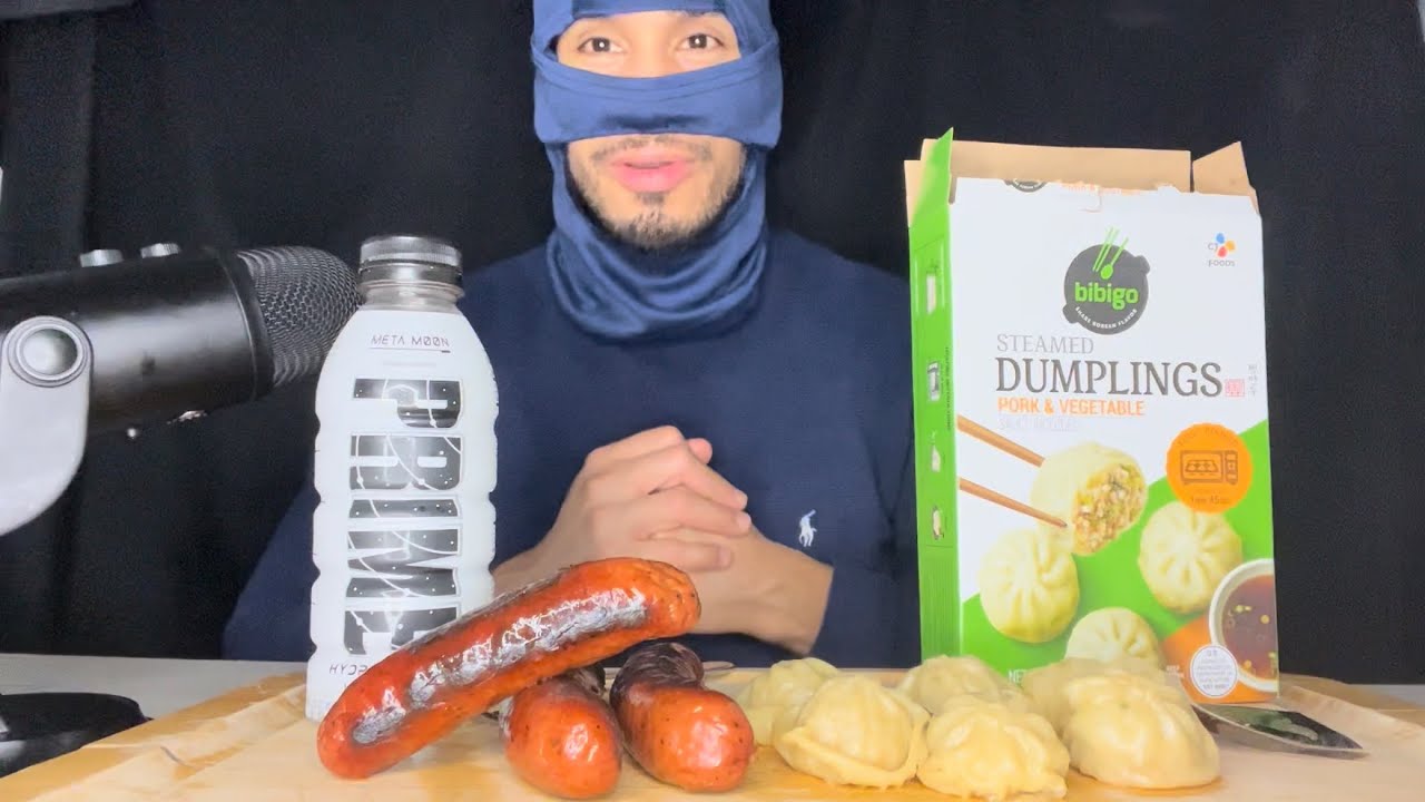 ASMR EATING DUMPLINGS 🥟 SAUSAGES AND DRINKING PRIME META MOON 🌝 - YouTube