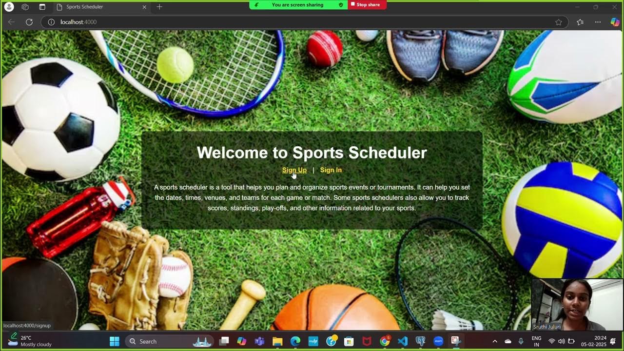 Sports scheduler using node js, html, css, postgre sql - YouTube