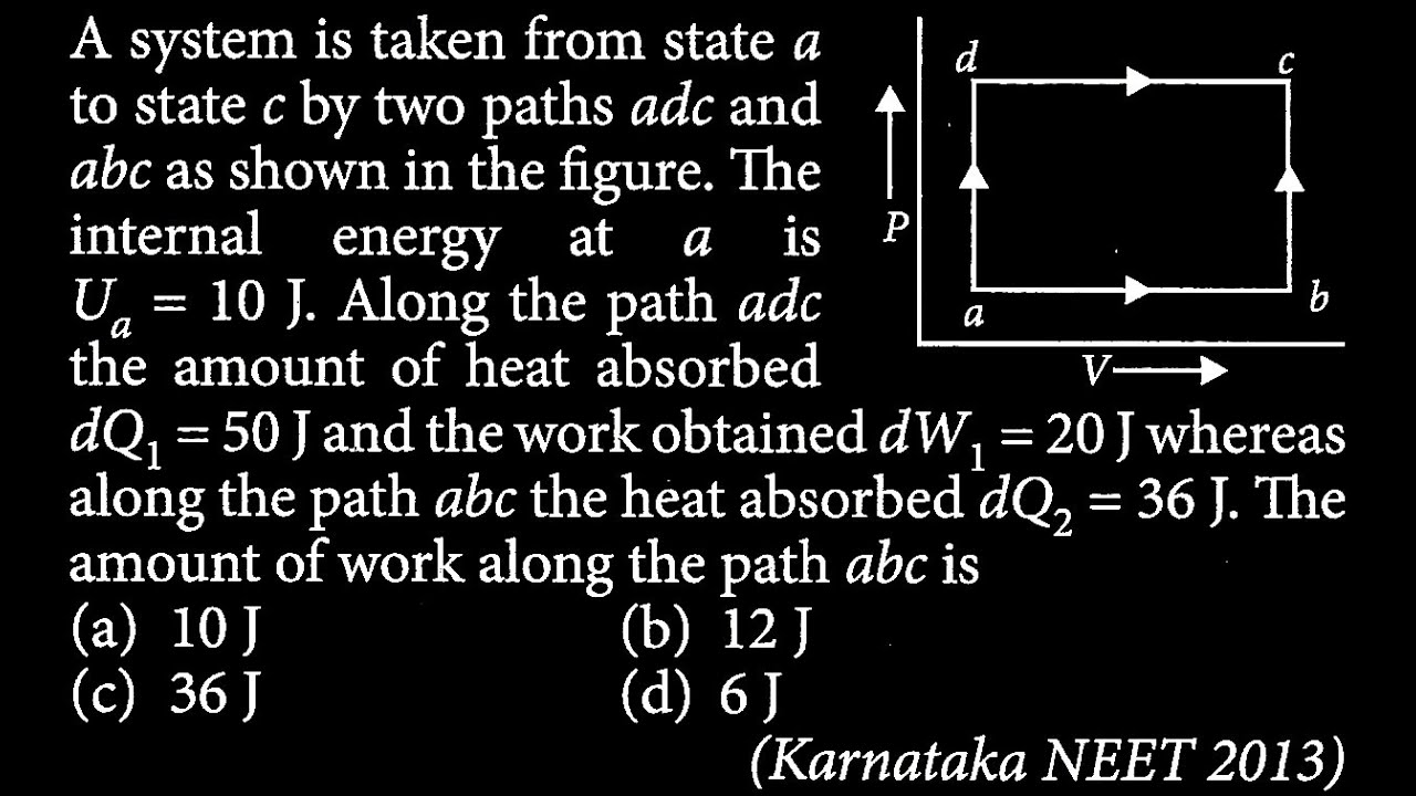 A system is taken from state a to state c by two paths adc and abc as ...
