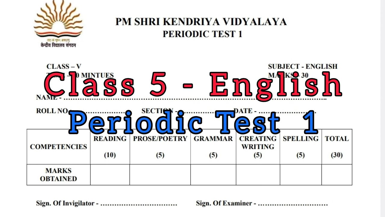 Periodic Test 1 / Class 5 English / PM Shri Kendriya Vidyalaya Question ...