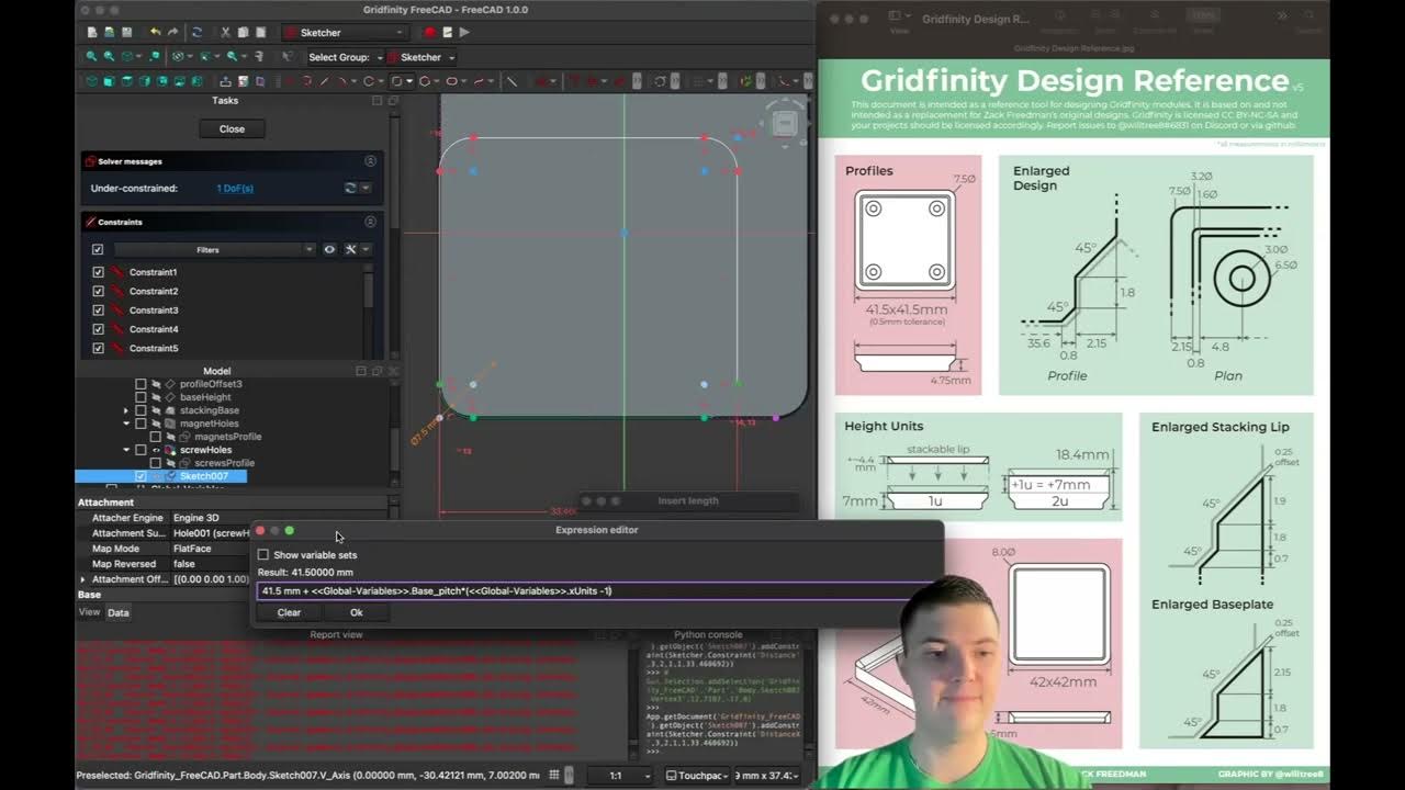 Gridfinity FreeCAD Tutorial: Part 5 - Creating a Fully Parametric Pad referencing Variables ...