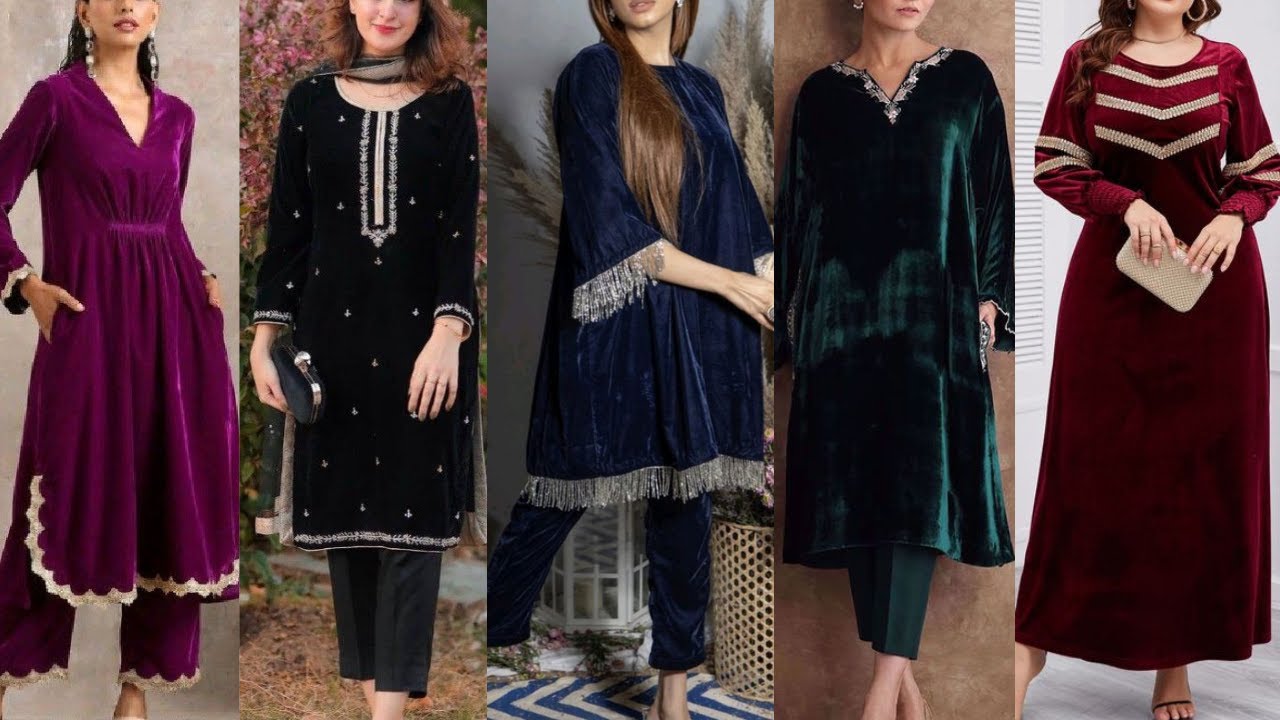 Latest Velvet Dress Design 24 -25/Plain & Simple Velvet Dresses/Casual ...