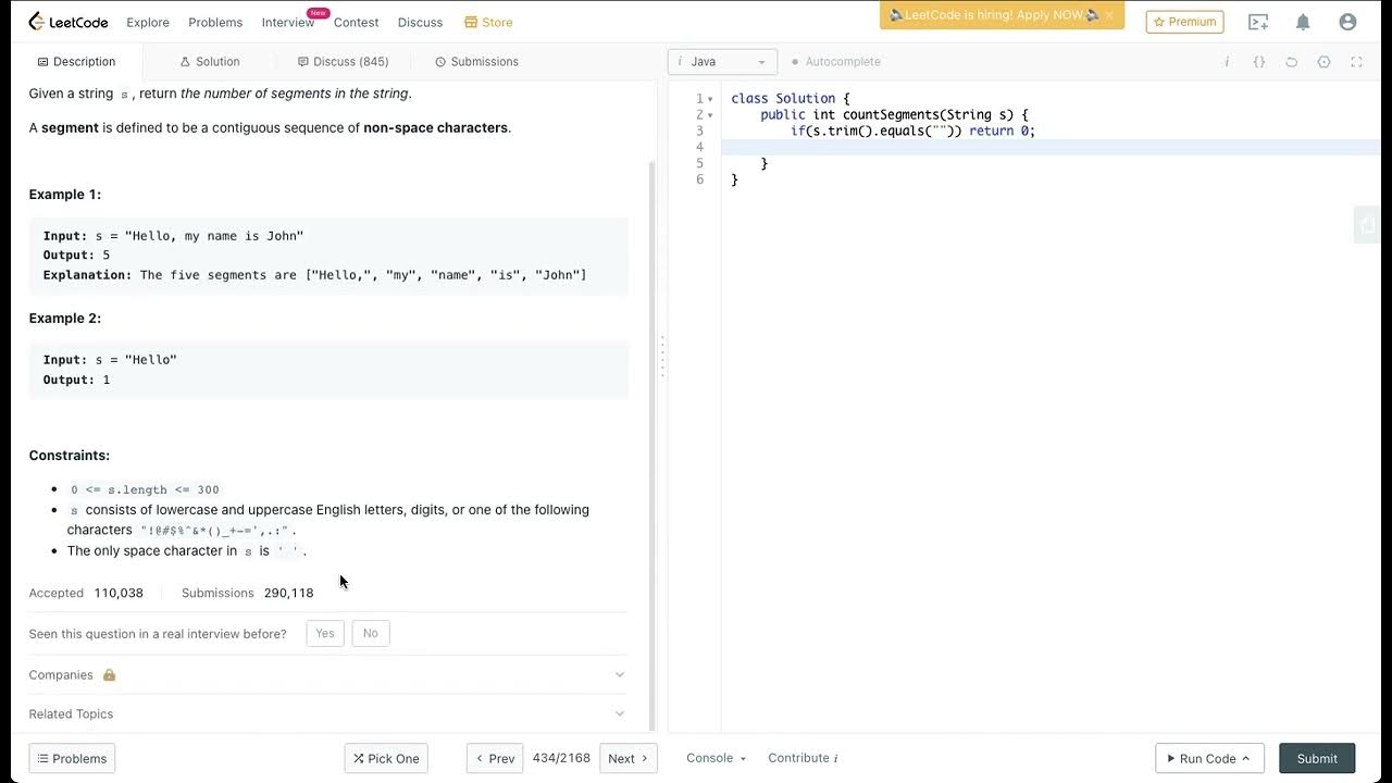 LeetCode 434 - Number of Segments in a String || Java Solution - YouTube