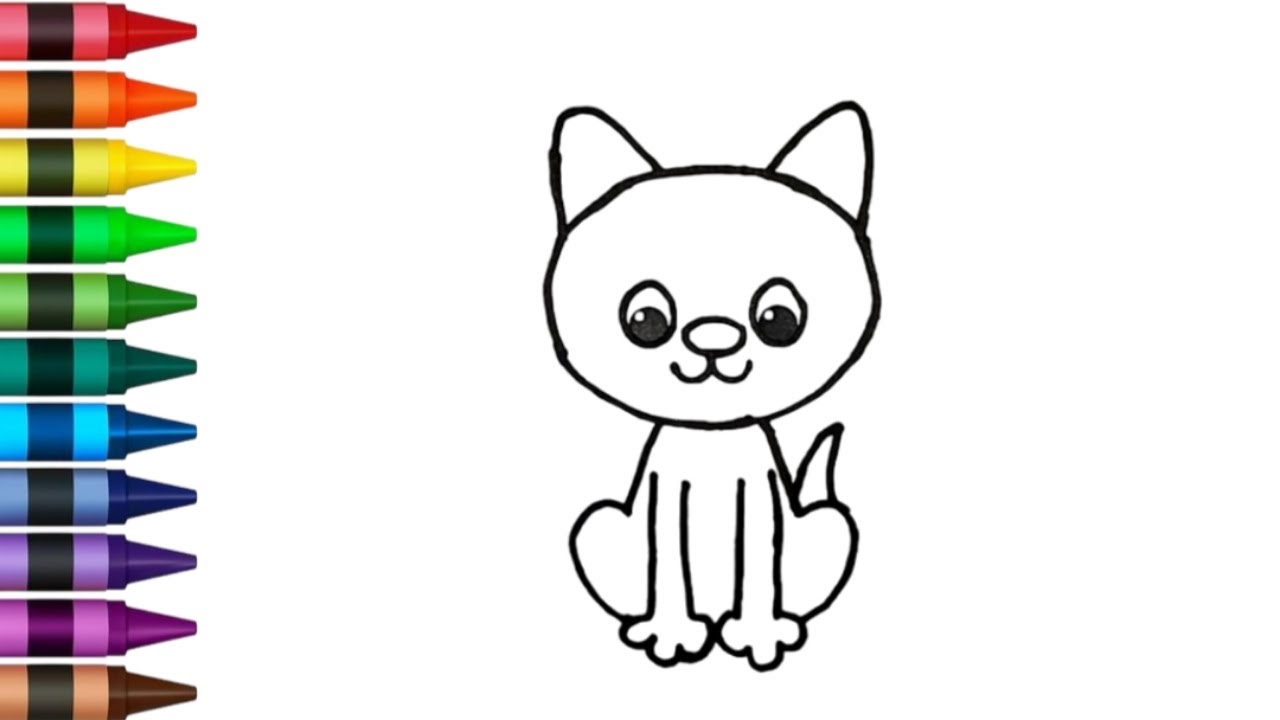 How to Draw A Cute Cat Easy For Kids and Toddlers | Coloring Step by ...