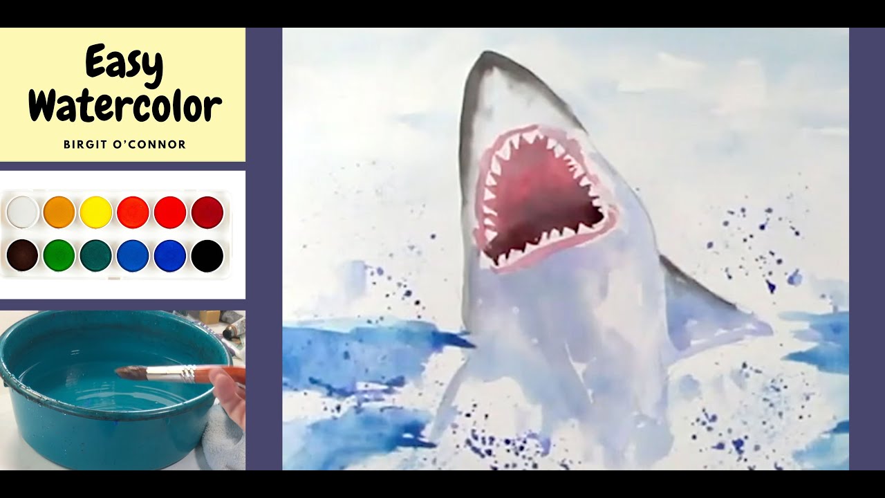🦈 Easy Sharks in Watercolor | Fun White Shark Tutorial for Kids ...