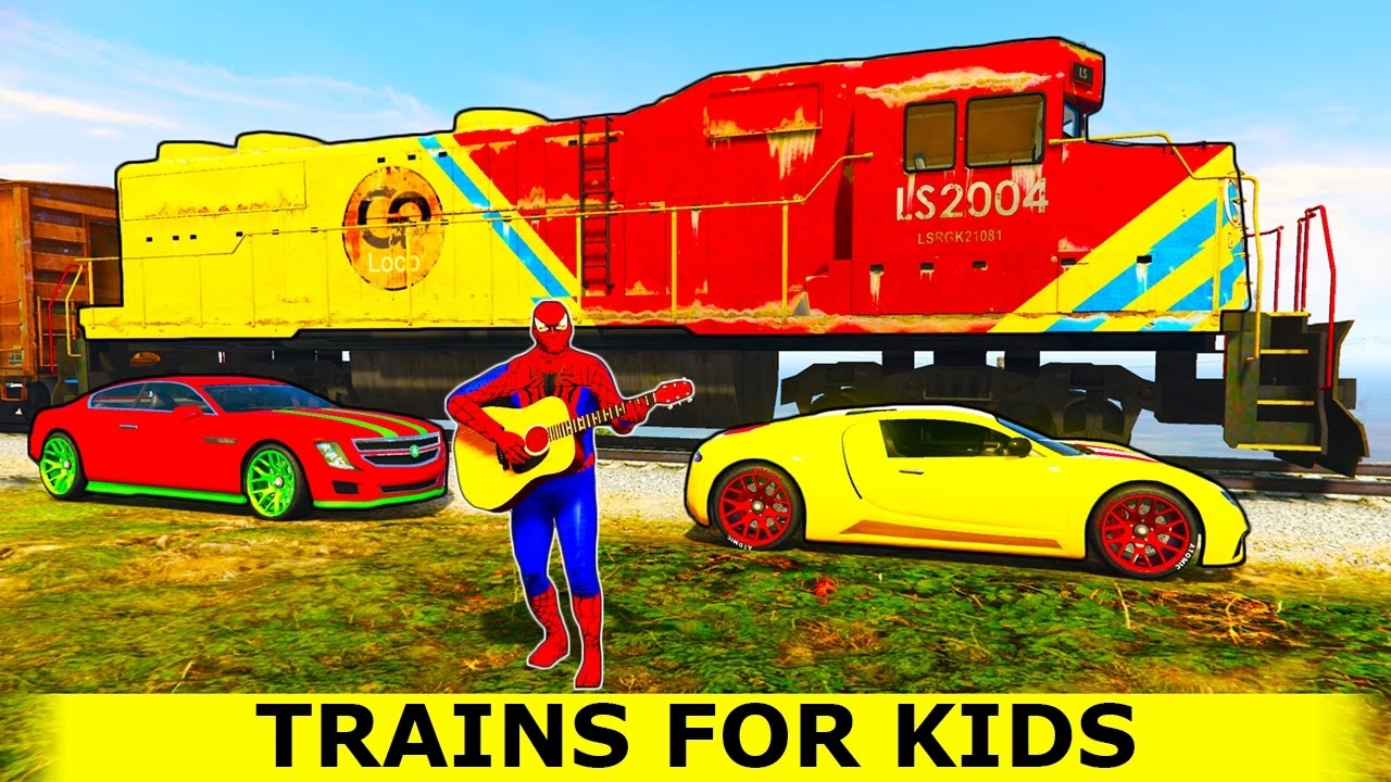 Cars Transportation with Trains for Kids & Spiderman for Children ...