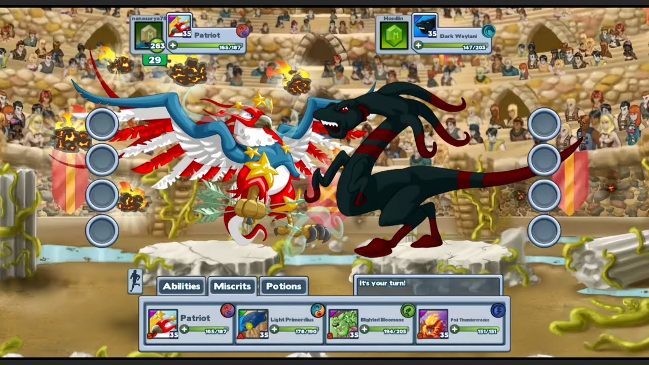 Miscrits Back !! Battle Arena level 35 , patriot , light primordius ...
