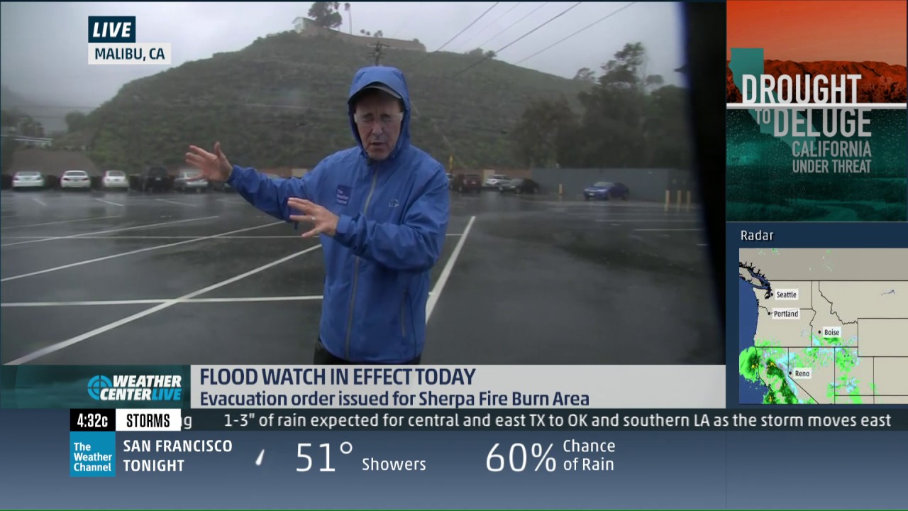Mike Seidel The Weather Channel Malibu, CA Storm 5 PM 2-17-2017 - YouTube