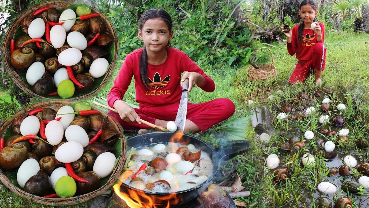 Cooking snail and duck eggs - Survival food in field - My Countryside ...