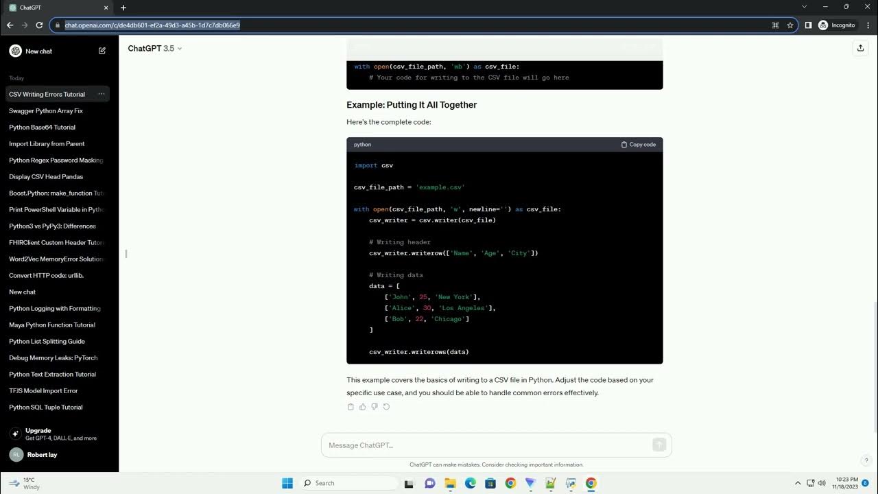 Python Error while writing to csv what am I doing wrong - YouTube