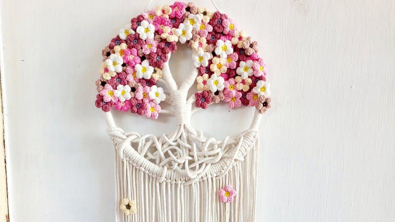 TUTORIAL HOW TO MAKE MACRAME TREE WITH FLOWERS || BUNGA SAKURA ...