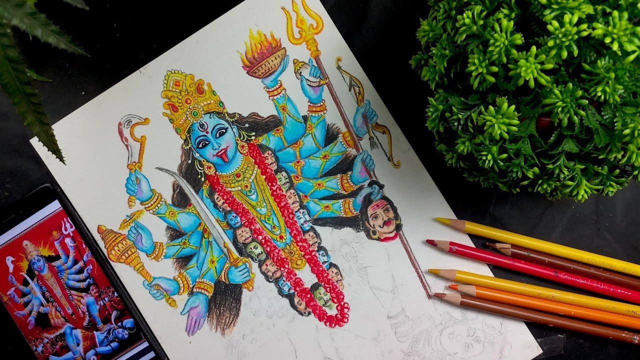 Maa Kali Drawing , How to draw kali maa , Angry Maa Kali Drawing , kali ...
