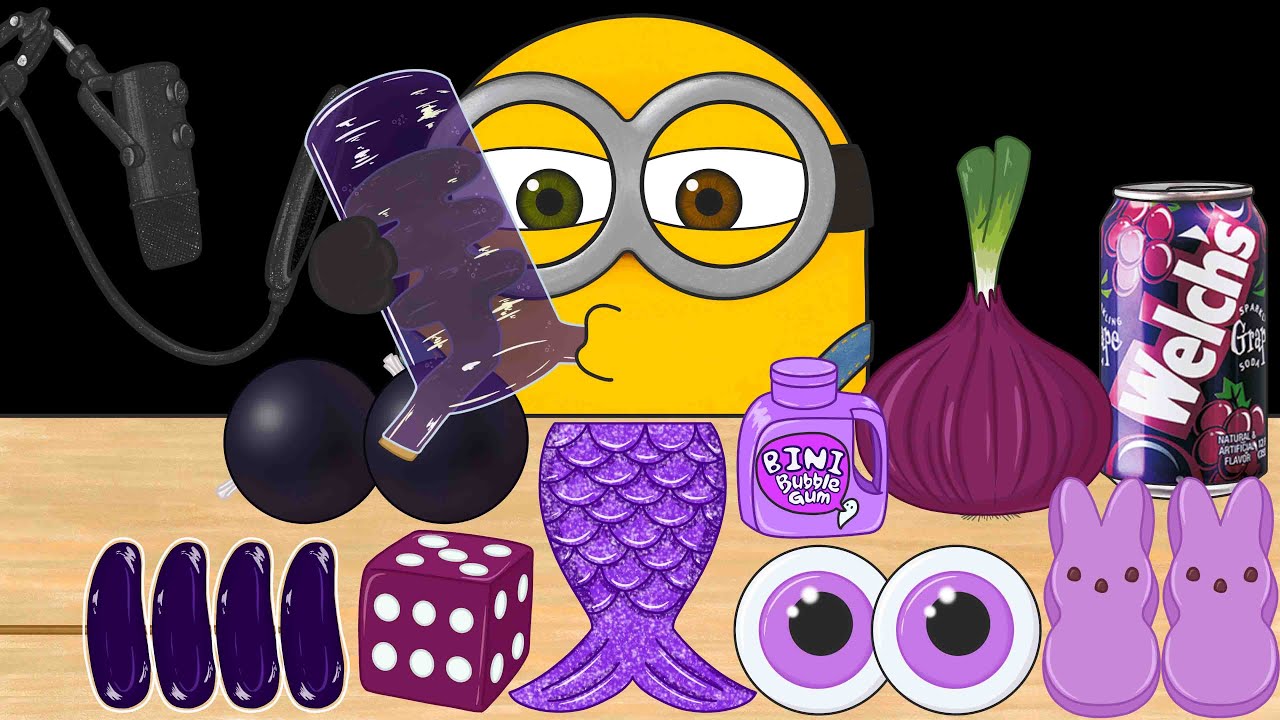 [ASMR] 미니언즈 보라색 음식 애니 먹방 (Minions Purple food Animation Mukbang) - YouTube