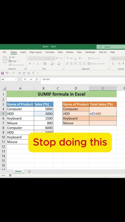 How to use SUMIF formula in Excel #excelshorts #excelformula #exceltips #excel # ...