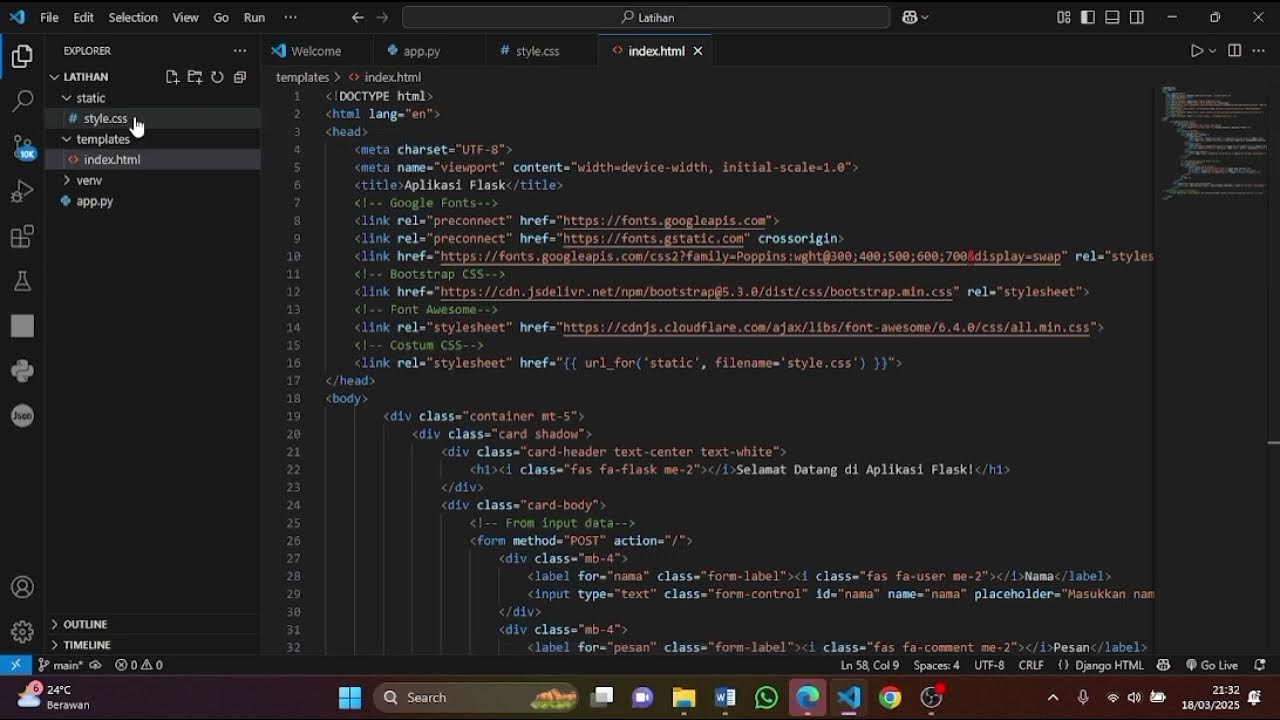 Aplikasi sederhana menggunakan Flask & Bootstrap - YouTube