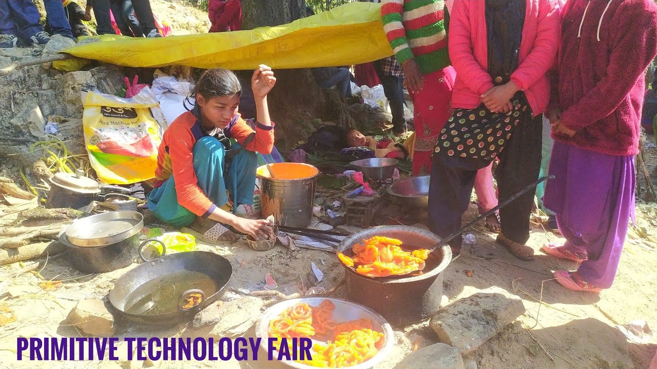 primitive technology Nepali fair village life Jeri/jelivi cooking ...