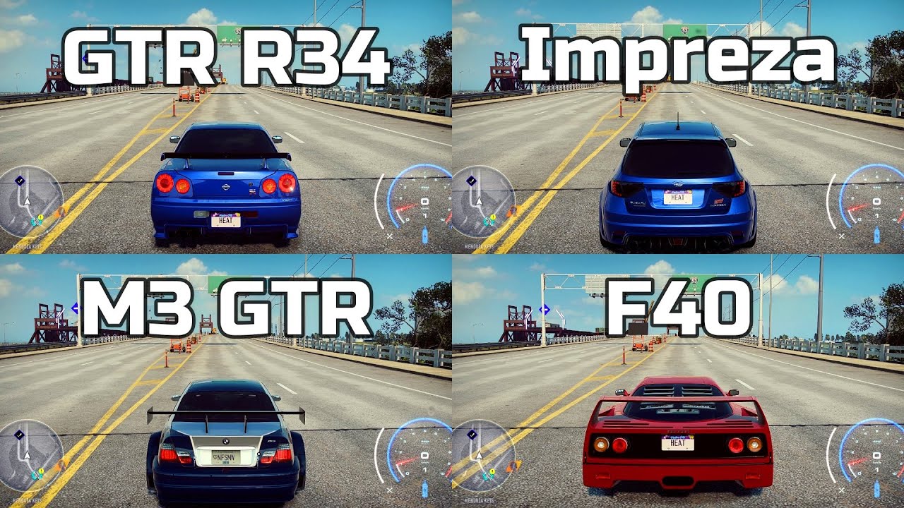 NFS Heat: Skyline GTR R34 vs Impreza WRX STI vs M3 GTR vs F40 - Drag ...