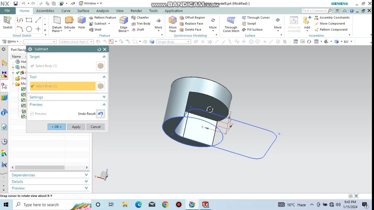 NX Class 12 # subtract & Intersect command - YouTube