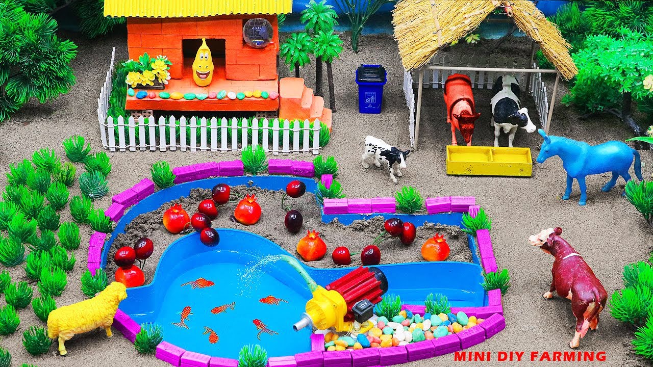 DIY Farm Diorama with mini house for cow, pig | Water pump supply water ...