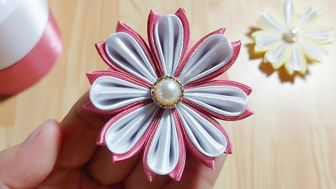 Amazing Ribbon Flower Trick Easy Making With Needle Satin Ribbon Flower