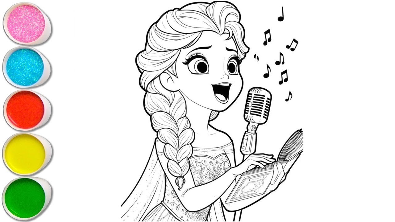 Cute Elsa Frozen Singing Song, Drawing For Kids, Painting And Coloring ...