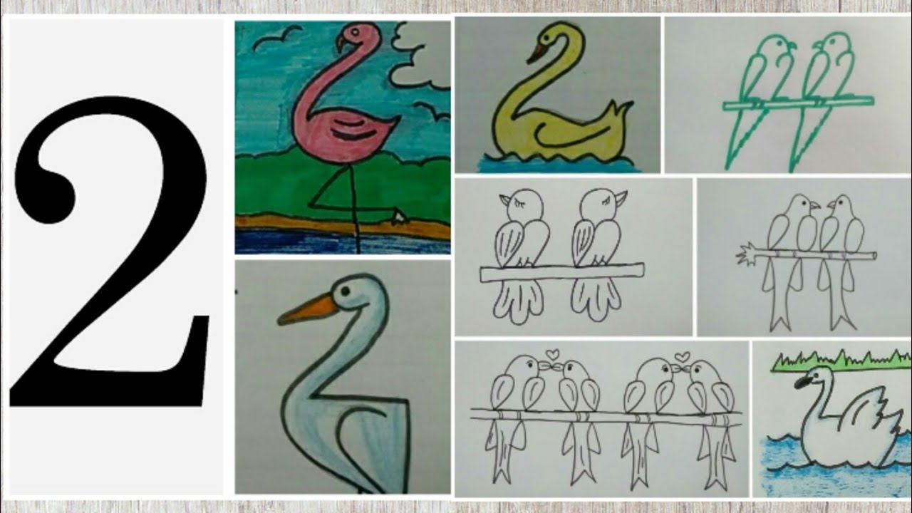 How To Draw Love Birds|Duck|Swan|Crane|Parrots from Number 2|2020|2222 ...