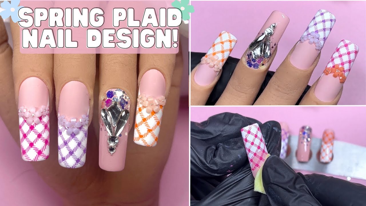 SPRING FLORAL PLAID NAIL DESIGN | PRESS ON NAIL TUTORIAL | FINALLY ...