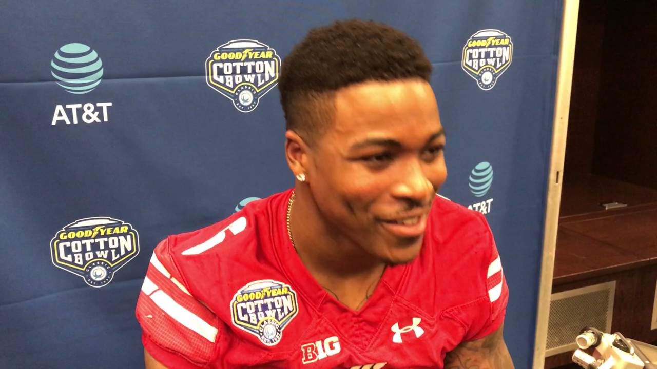 Wisconsin Badgers RB Corey Clement speaks during Cotton Bowl Media Day ...