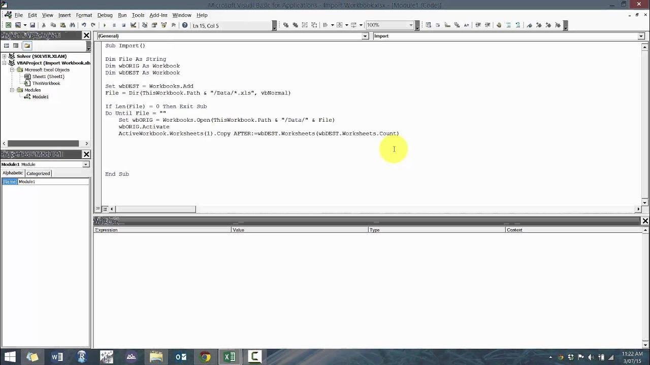 Introduction to Excel VBA - Module 08 (Merge all workbooks in a folder) - YouTube