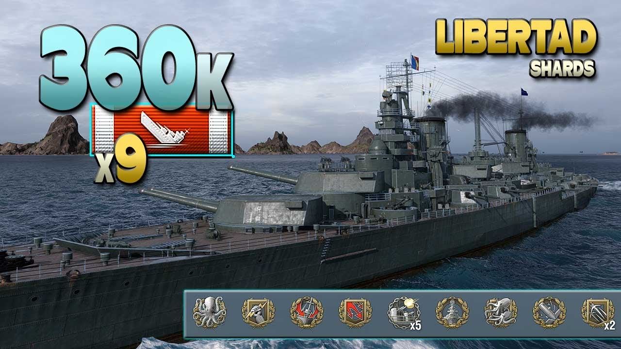 Battleship Libertad: 9 ships destroyed on map Shards - World of Warships - YouTube